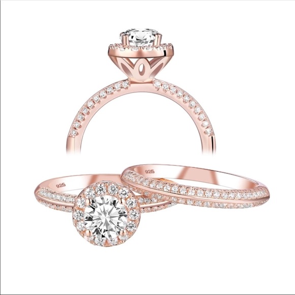 Jewelry | 2pcs Rose Gold Engagement Ring Wedding Band Set | Poshmark